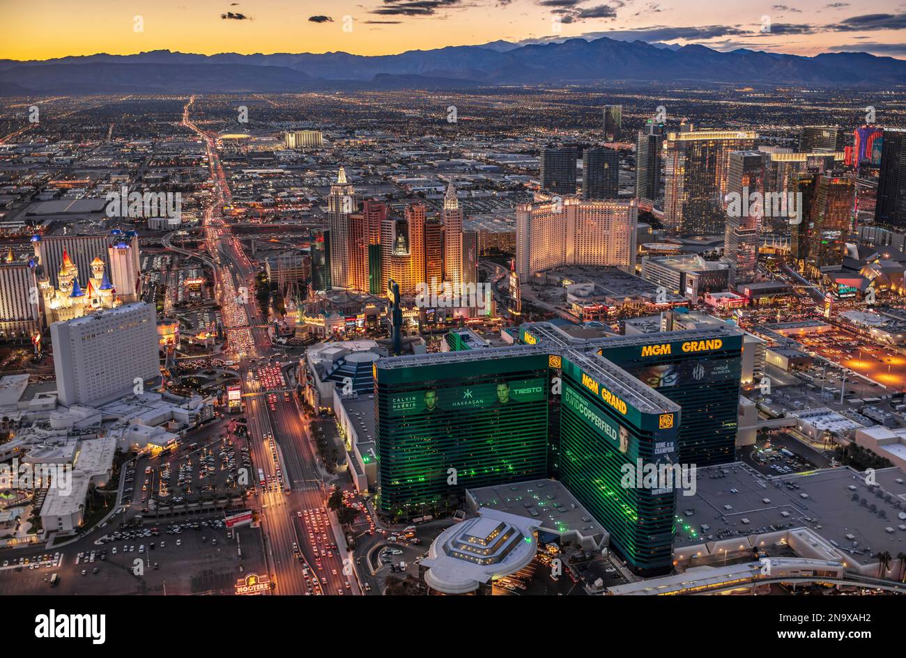Aerial night view of MGM GRAND on Las Vegas Strip Stock Photo - Alamy