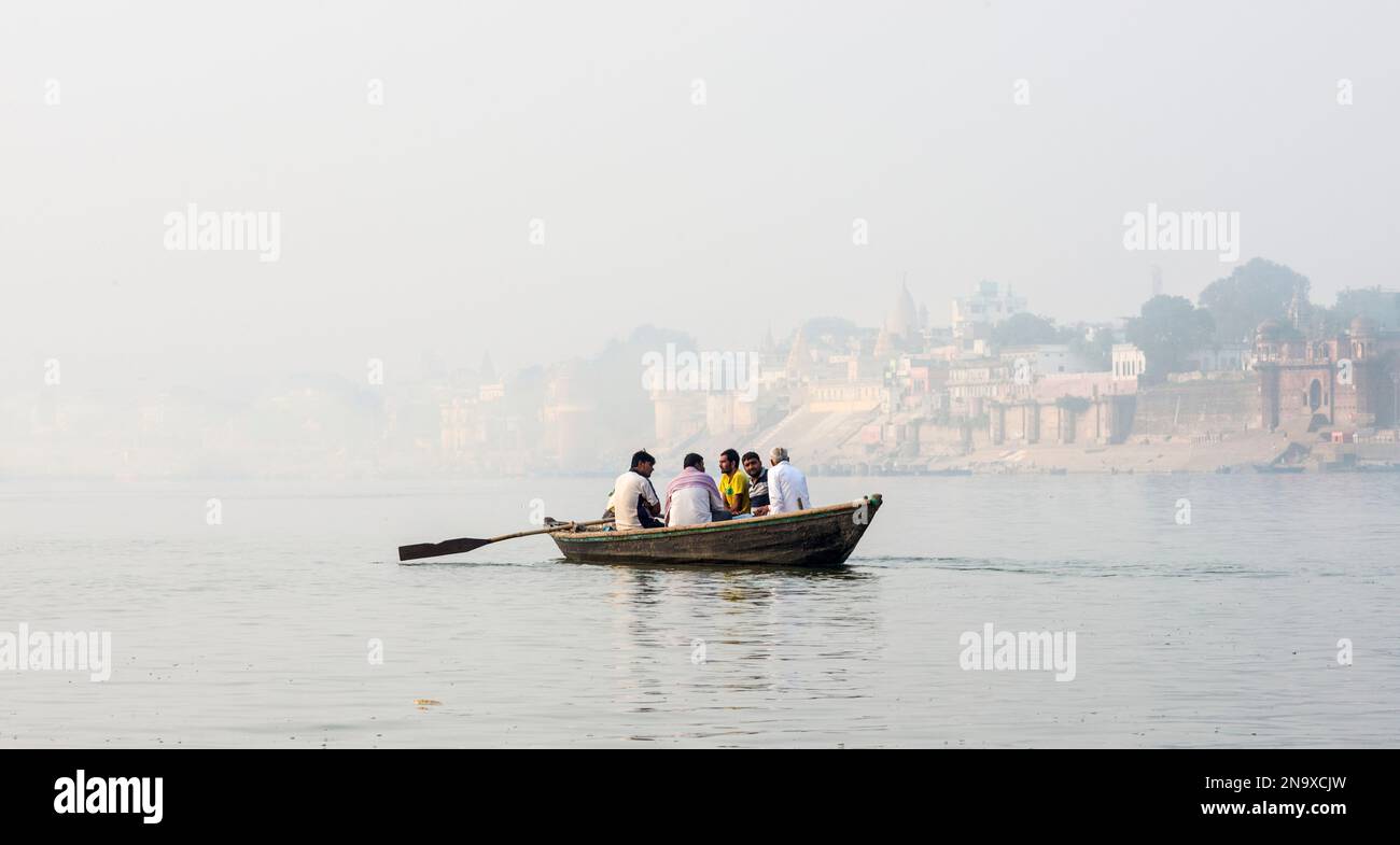 Rowing boat along the Ganges; Varanasi, India Stock Photo - Alamy