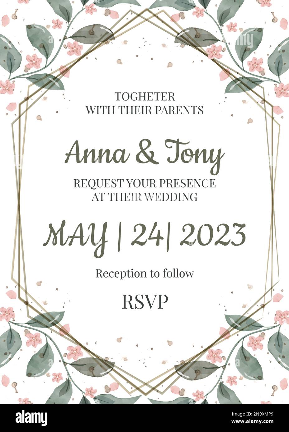 Watercolor Wedding card decoration. Wedding marriage invitation ... Watercolor Wedding card decoration. Wedding marriage invitation ...