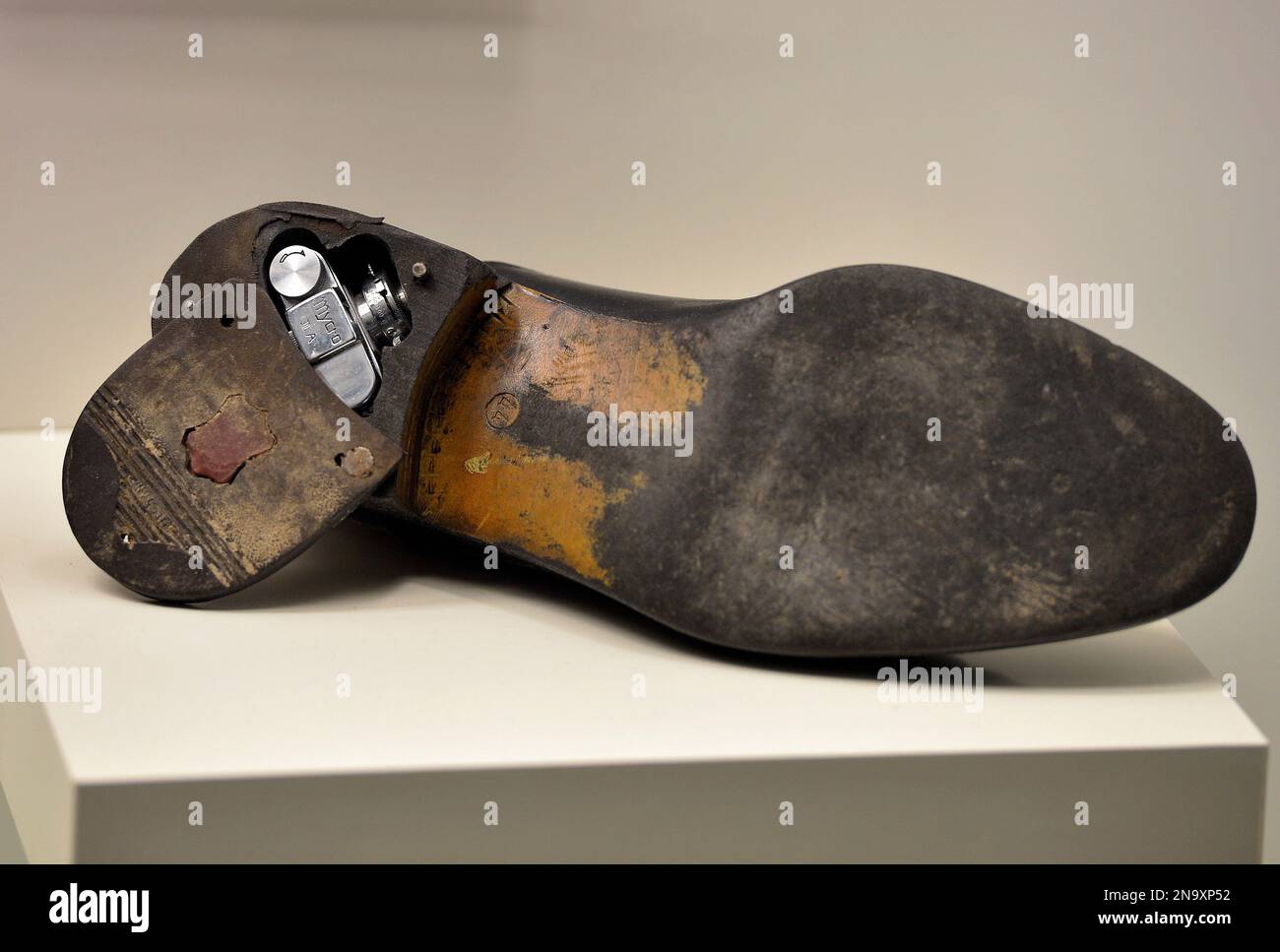 A Russian spy shoe with a mini camera inside the heel is on display at ...