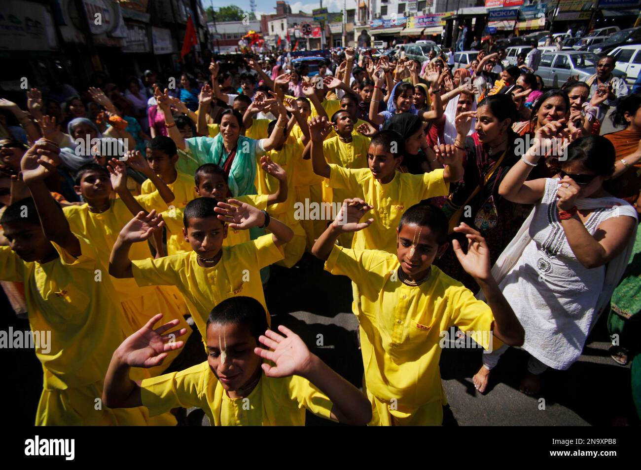 Indian Hindu devotees dance during the 'Jagannath Rath Yatra' or the ...