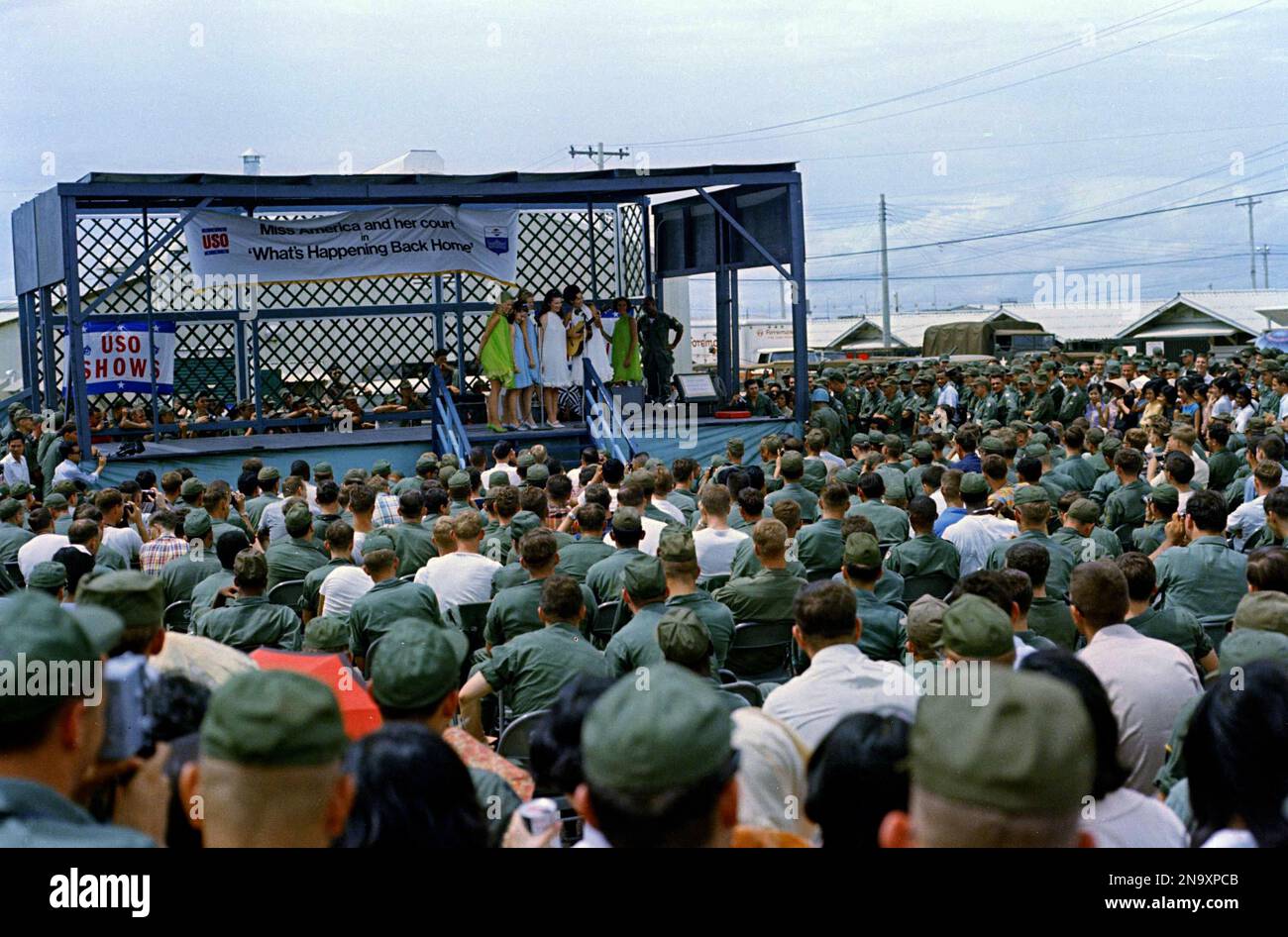 Miss America 1967 Jane Jayroe and troupe entertain U.S. GIs in Vietnam, Aug. 1967. (AP Photo/Al ...