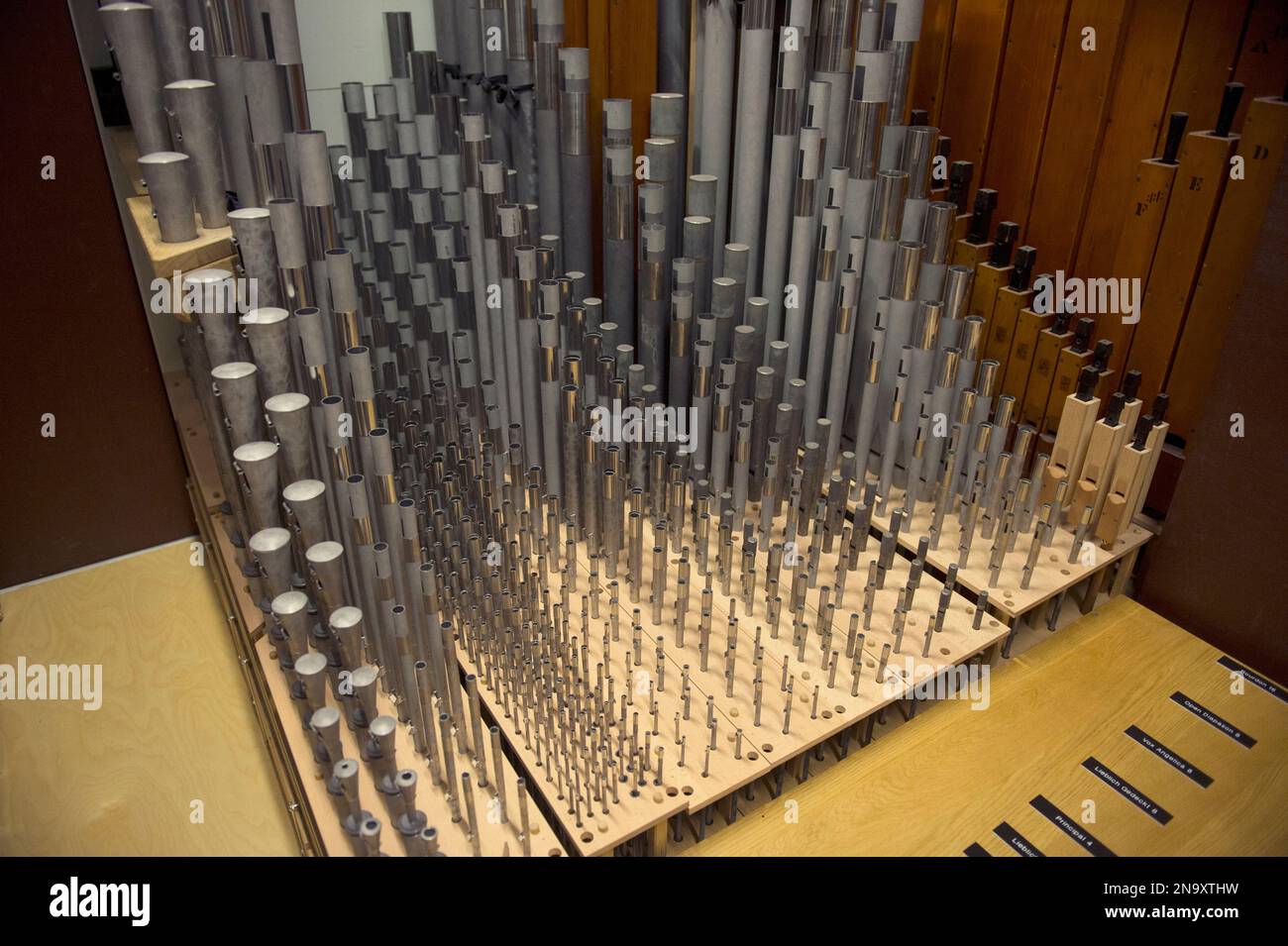 Pipes of the massive pipe organ at the Auckland Town Hall in New ...