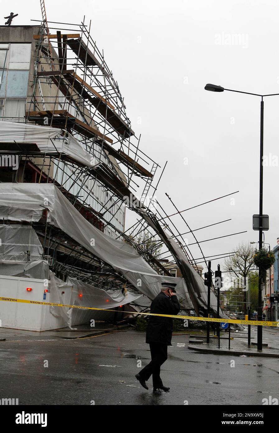Scaffolding after it collapsed into a road in London, Sunday, April 29 ...