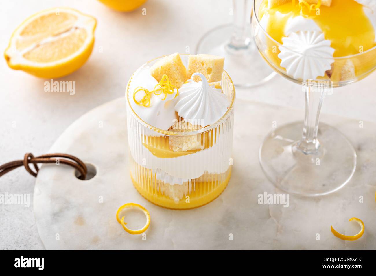 Lemon parfait with pound cake, lemon curd, whipped cream and meringue ...