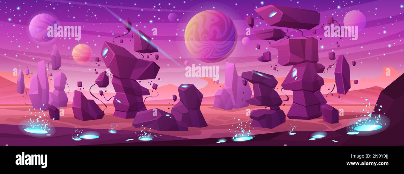 Magic landscape of alien planet in space vector illustration. Cartoon ...
