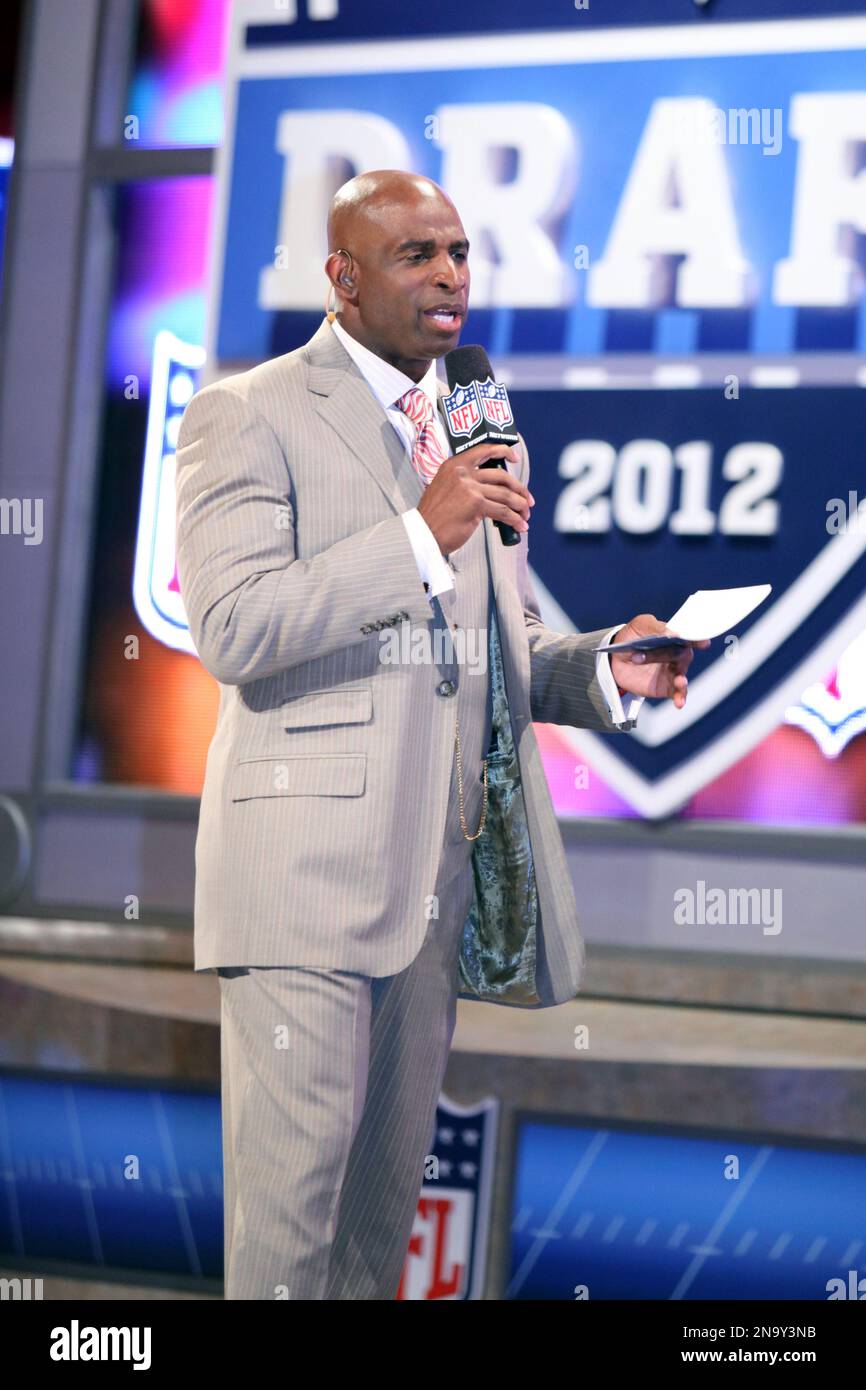 NFL Network announcer Deion Sanders is seen onstage before the first ...