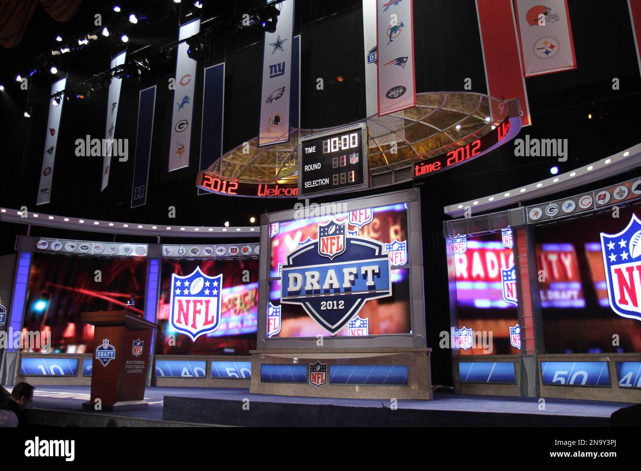 The empty stage is seen before the first round of the NFL football ...