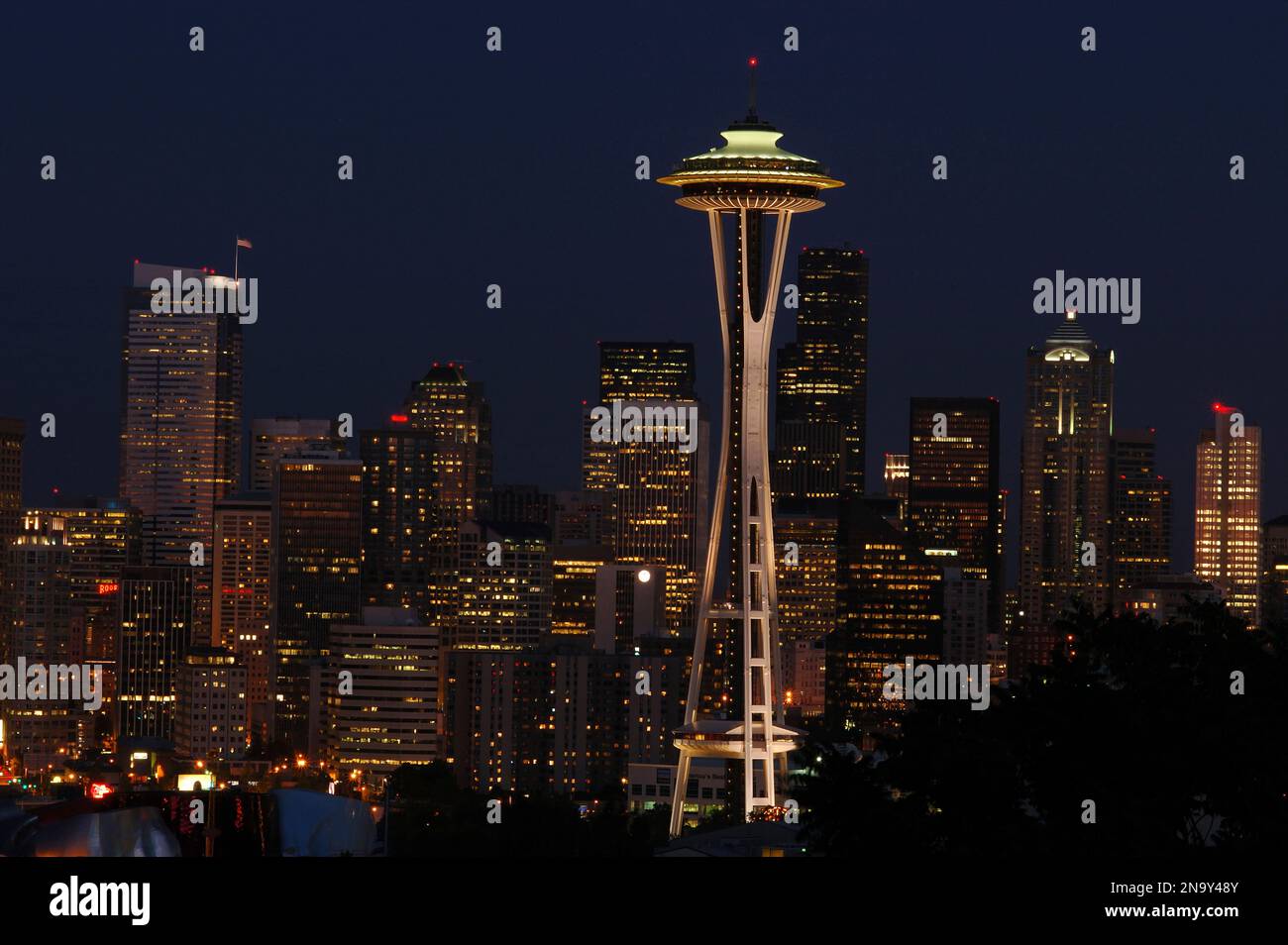 View of the Space Needle and Seattle's skyline at night.; Space Needle ...