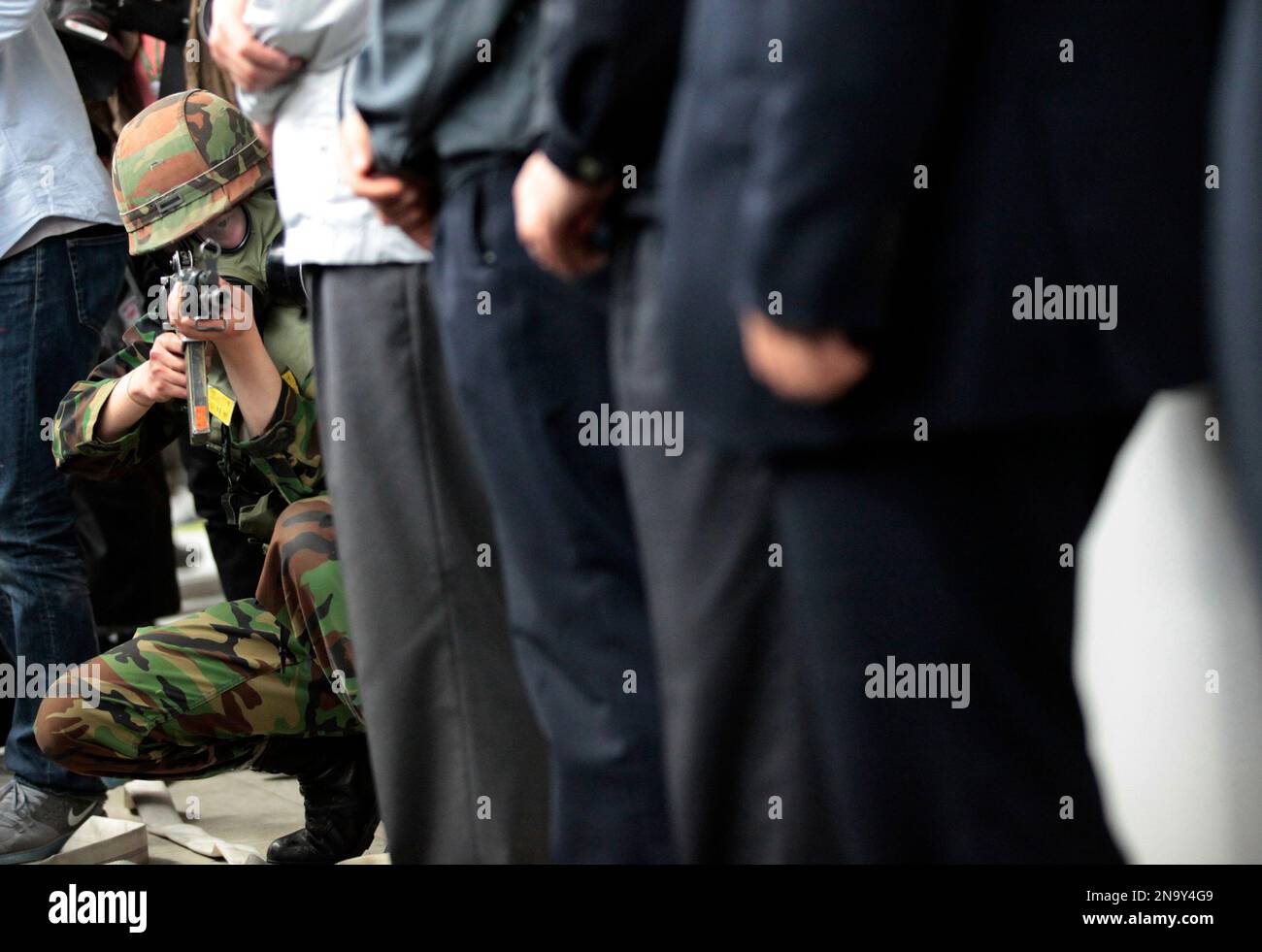 A South Korean Army soldier holds his gun during an anti-terrorism ...
