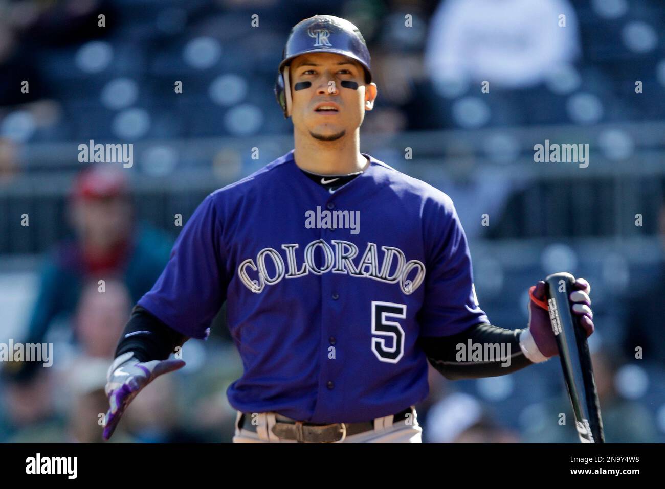 Colorado Rockies' Carlos Gonzalez (5) bats during the fourth inning of ...