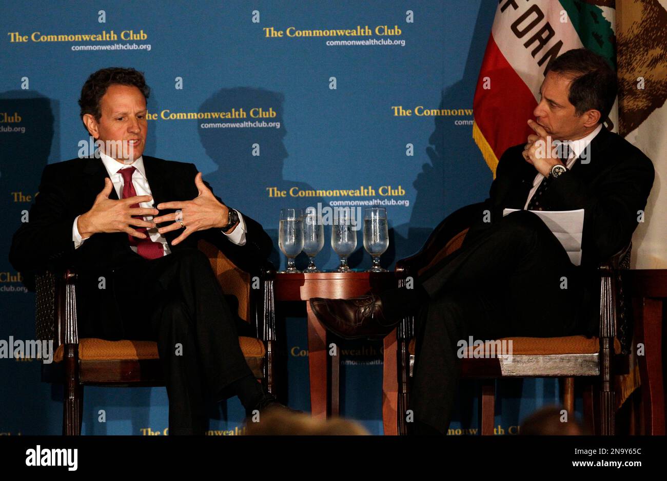 Treasury Secretary Tim Geithner speaks at the Commonwealth Club as Adam ...