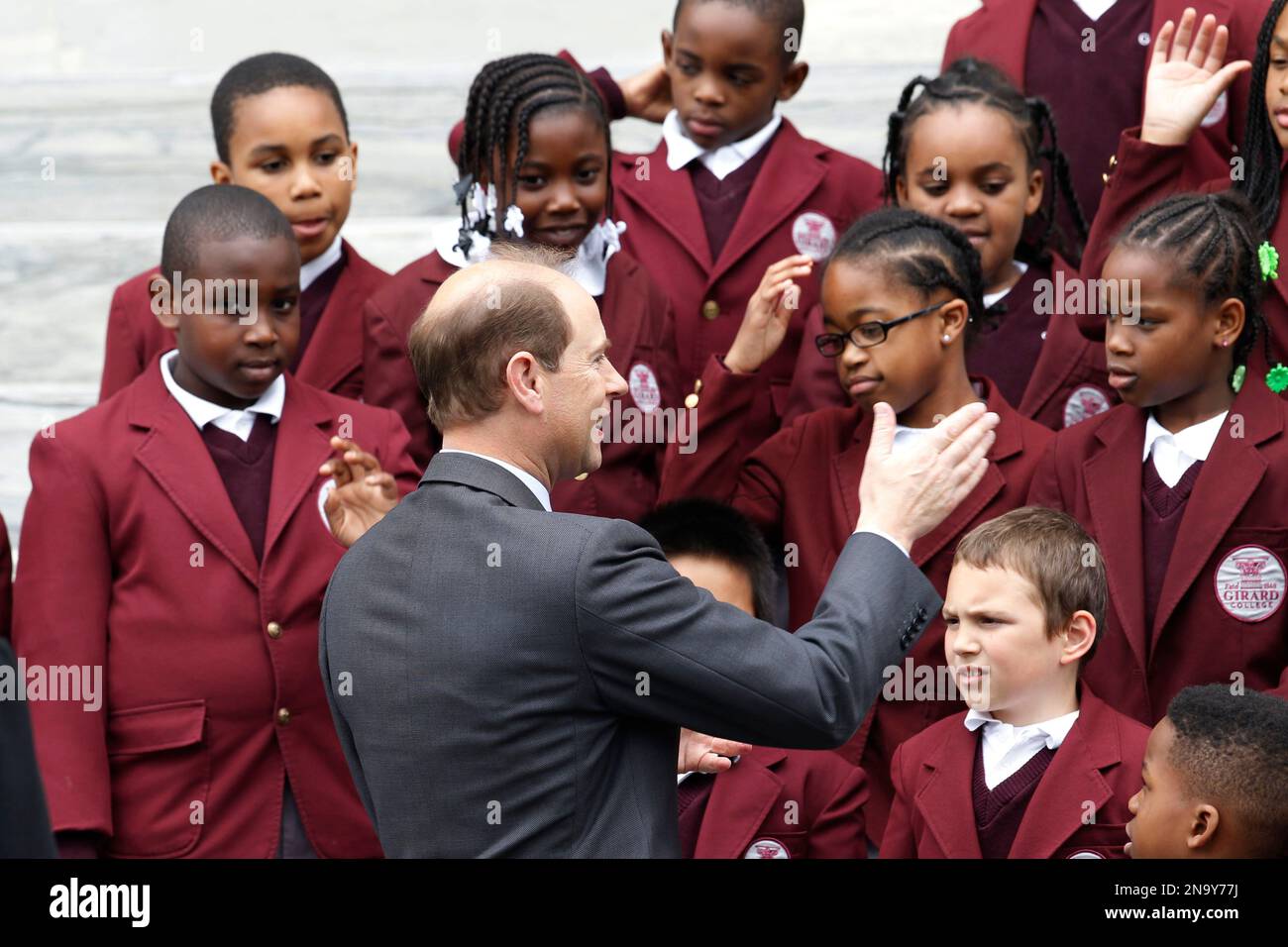 Britain's Prince Edward meets with students during his arrival at ...