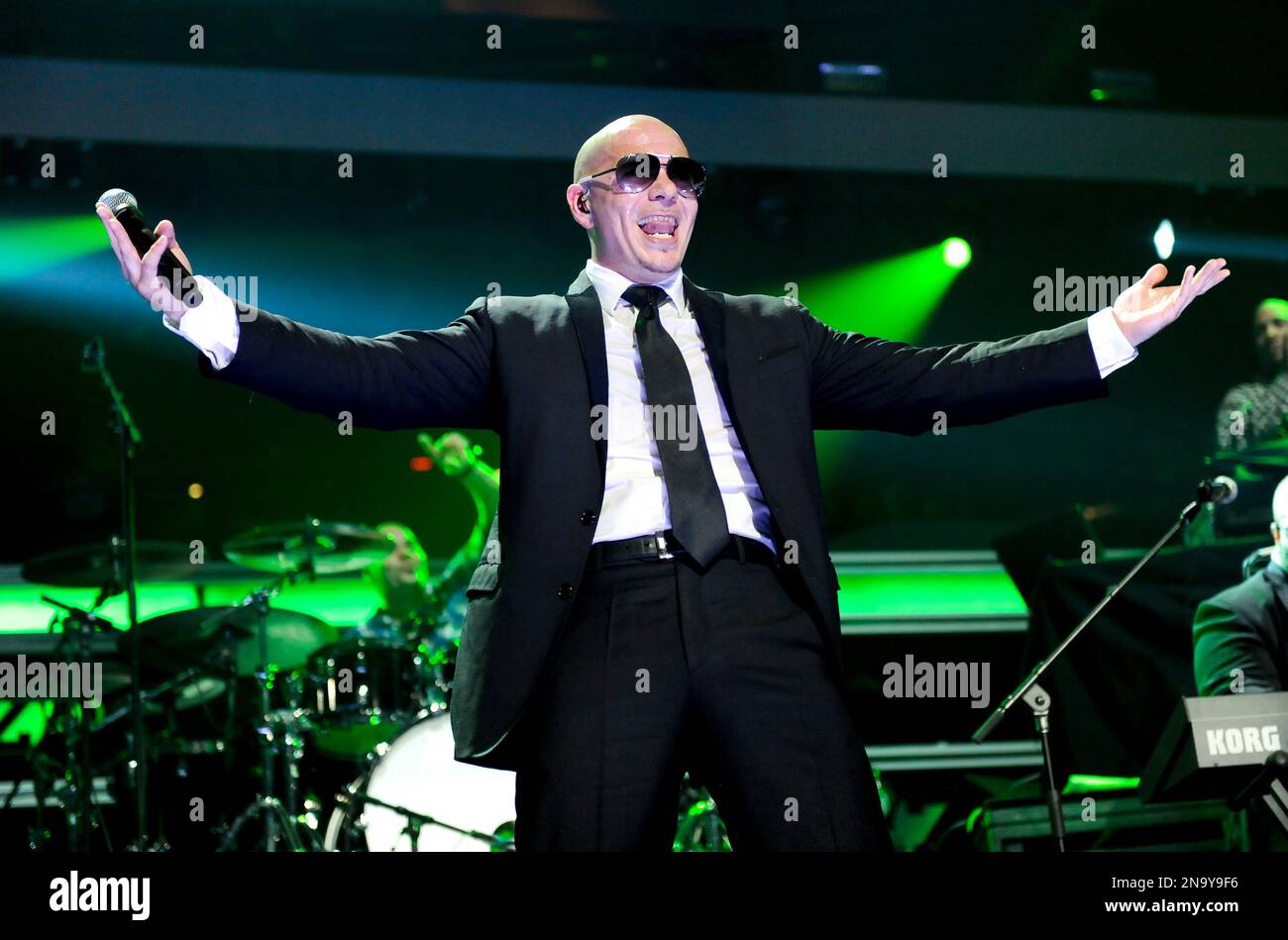 FILE - In this Dec. 9, 2011 file photo, rapper Pitbull performs at Z100 ...