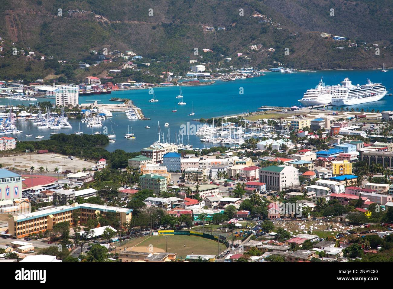Colourful cityscape and harbour of Road Town, Tortola, British Virgin ...