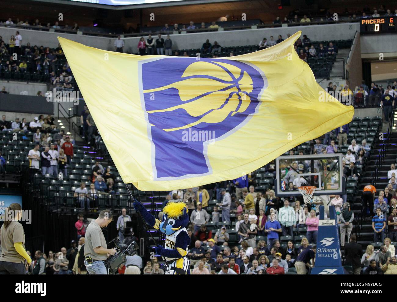 Indiana Pacers mascot Boomer during the first half of an NBA basketball ...