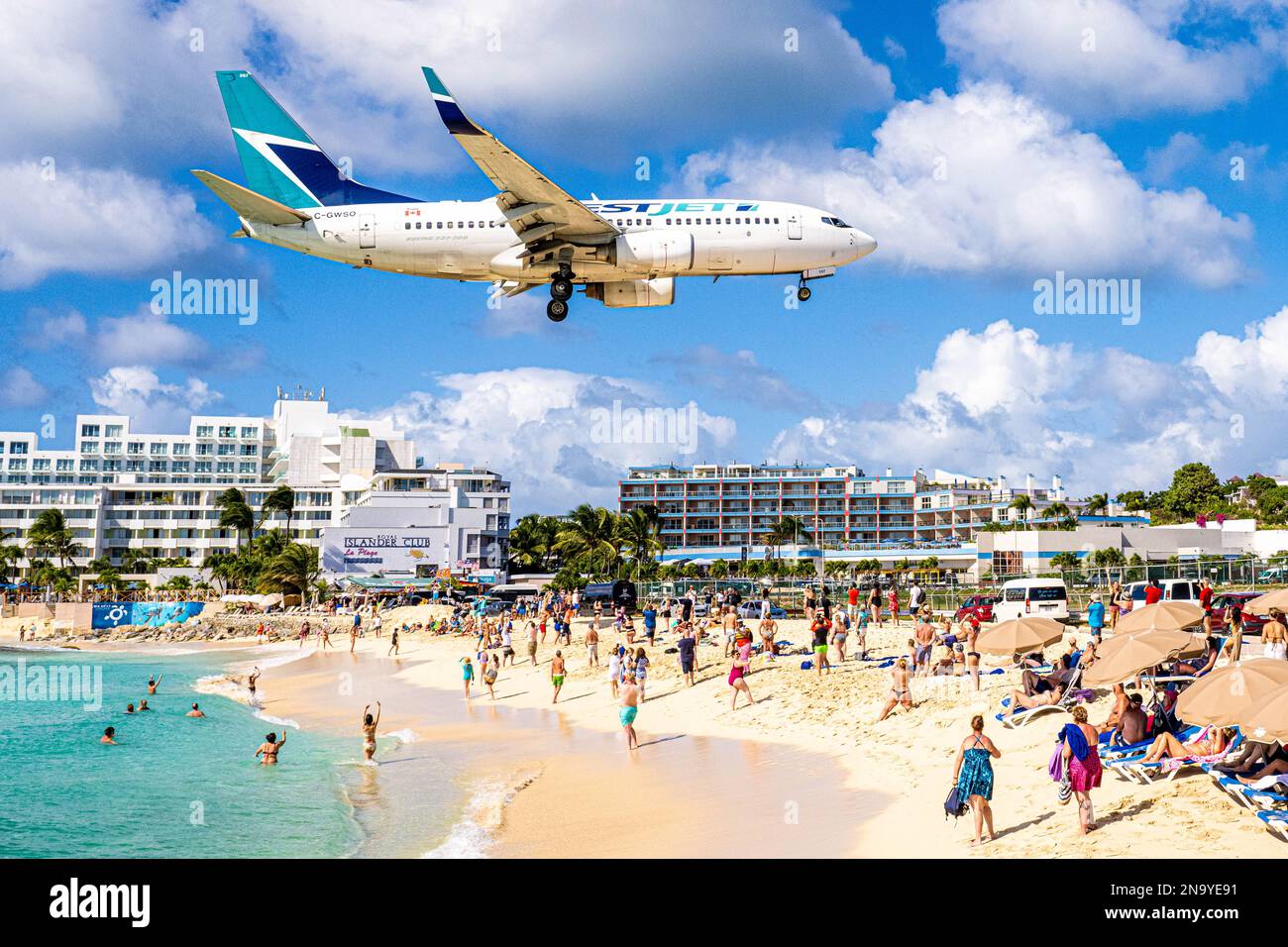 WestJet Airlines airplane arriving at Princess Juliana International ...