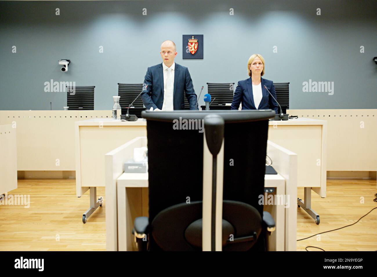 Prosecutor Svein Holden and Inga Bejer Engh during the press conference ...