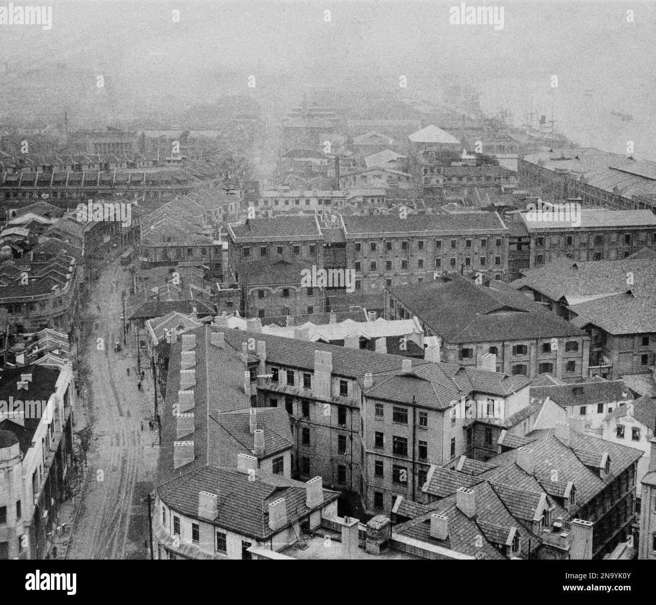A view of a section of the city of Shanghai, China, near the Whangpoo ...