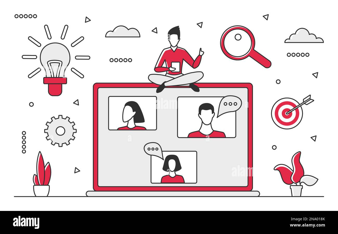 Team video meeting. Online conference, video conference, business call ...