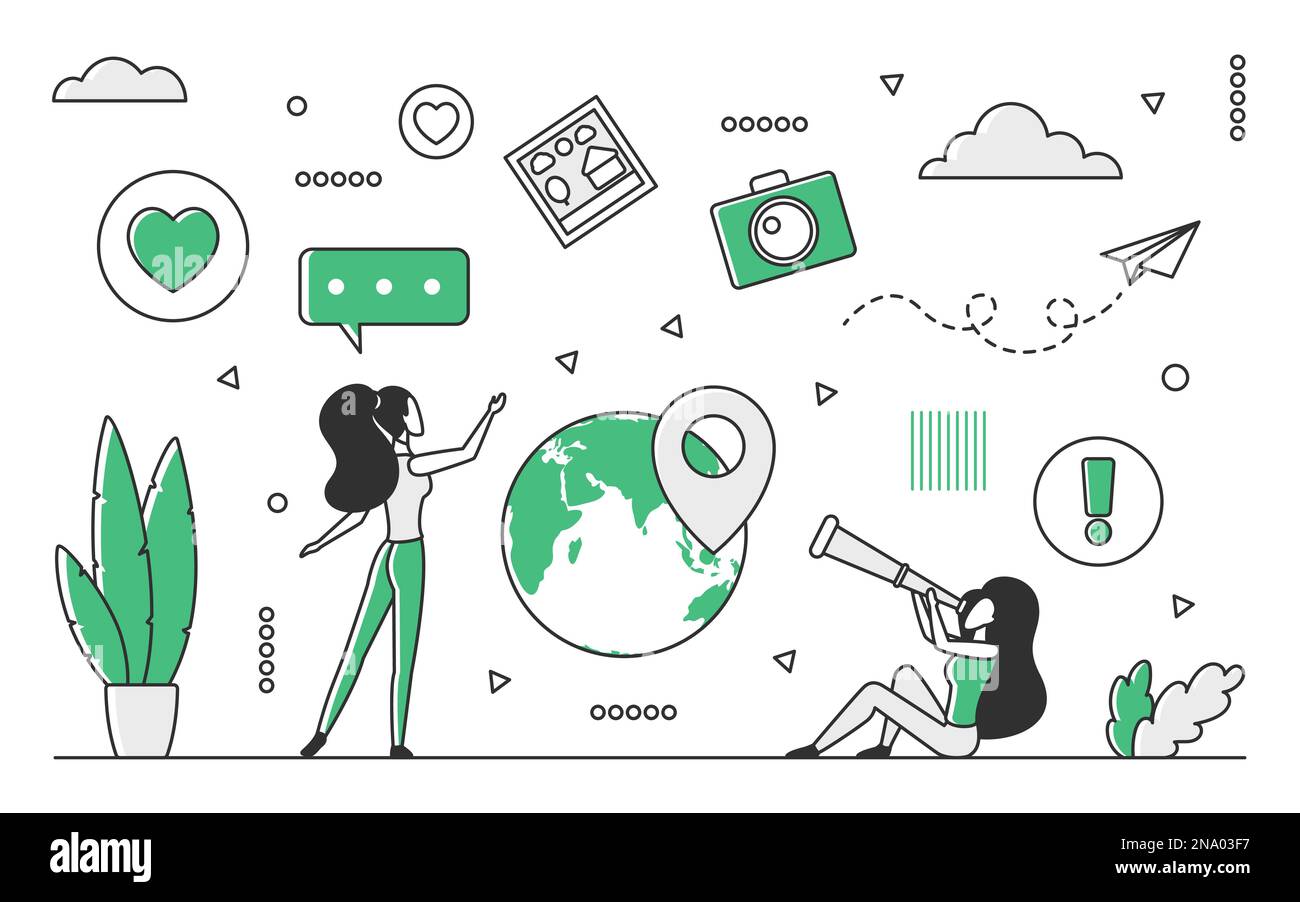 Travel adventure passengers. World exploring, holiday destination ...