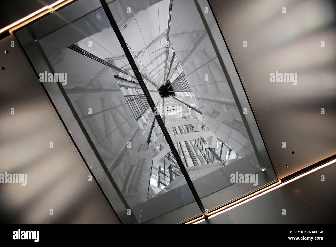 The tower structures of the Tokyo Sky Tree are seen through the top ...