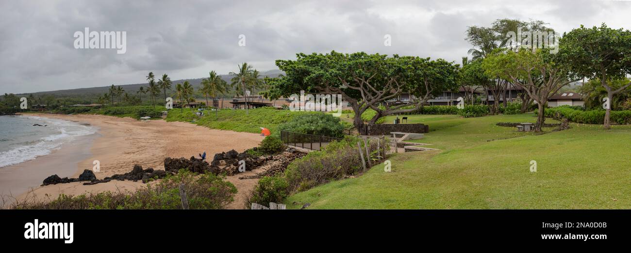 Waterfront area and beach at Maluaka Beach Park on the island of Maui ...