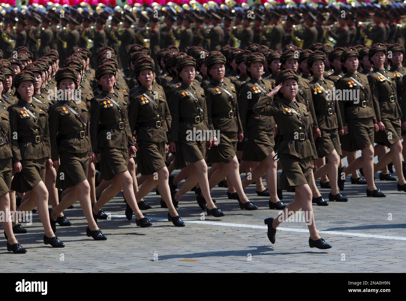 FILE-North Korean soldiers march during a mass military parade in ...