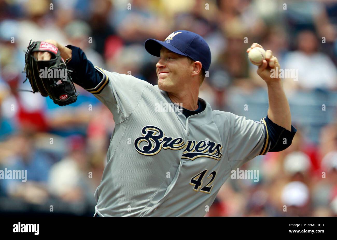 Milwaukee Brewers starting pitcher Chris Narveson works in the first ...