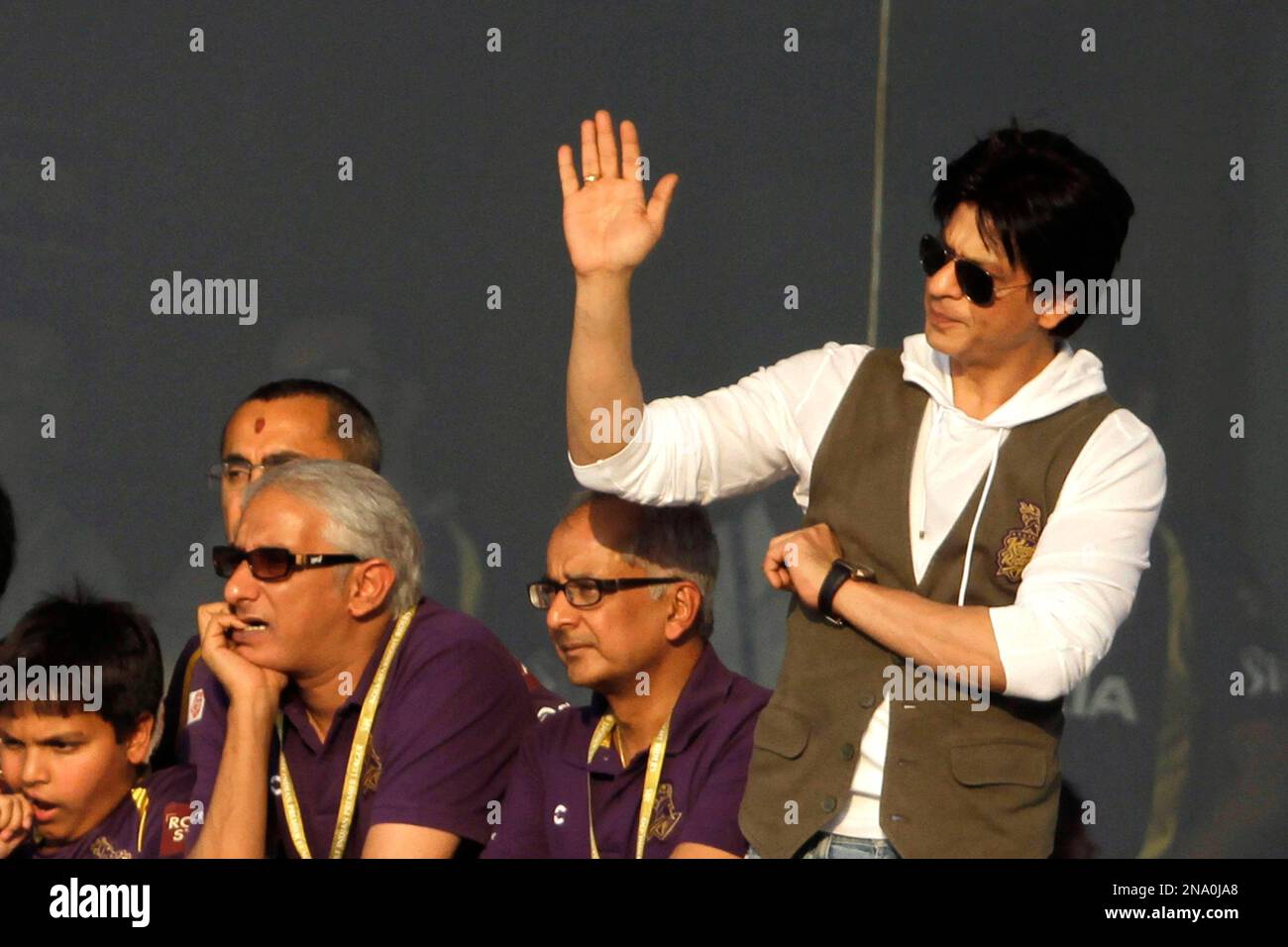 Kolkata Knight Riders team owner Shah Rukh Khan acknowledges the crowd ...
