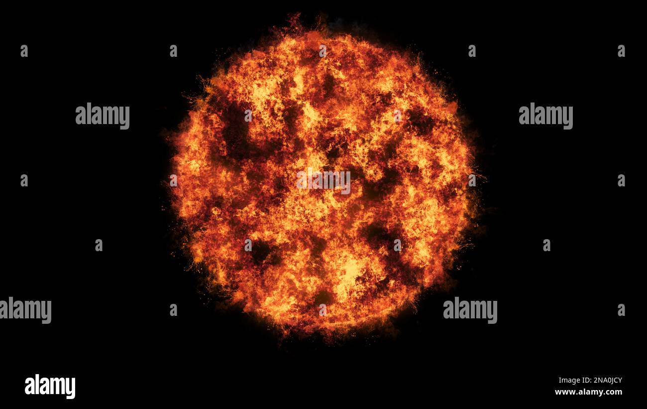 Abstract illustration of fire ball explosion like the sun, isolated on ...