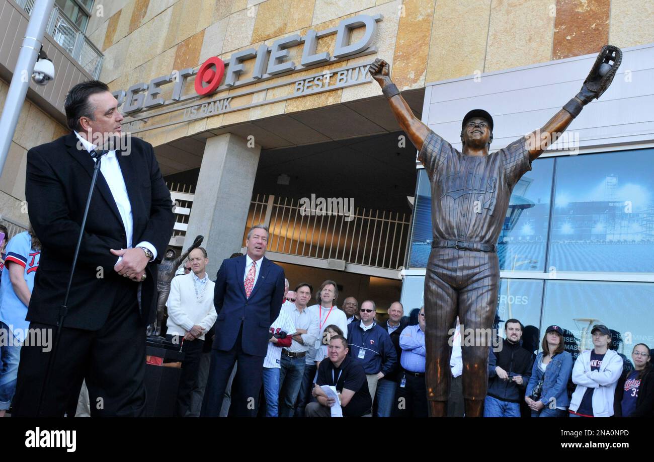 Minnesota Twins great Kent Hrbek looks at his new statue that was ...