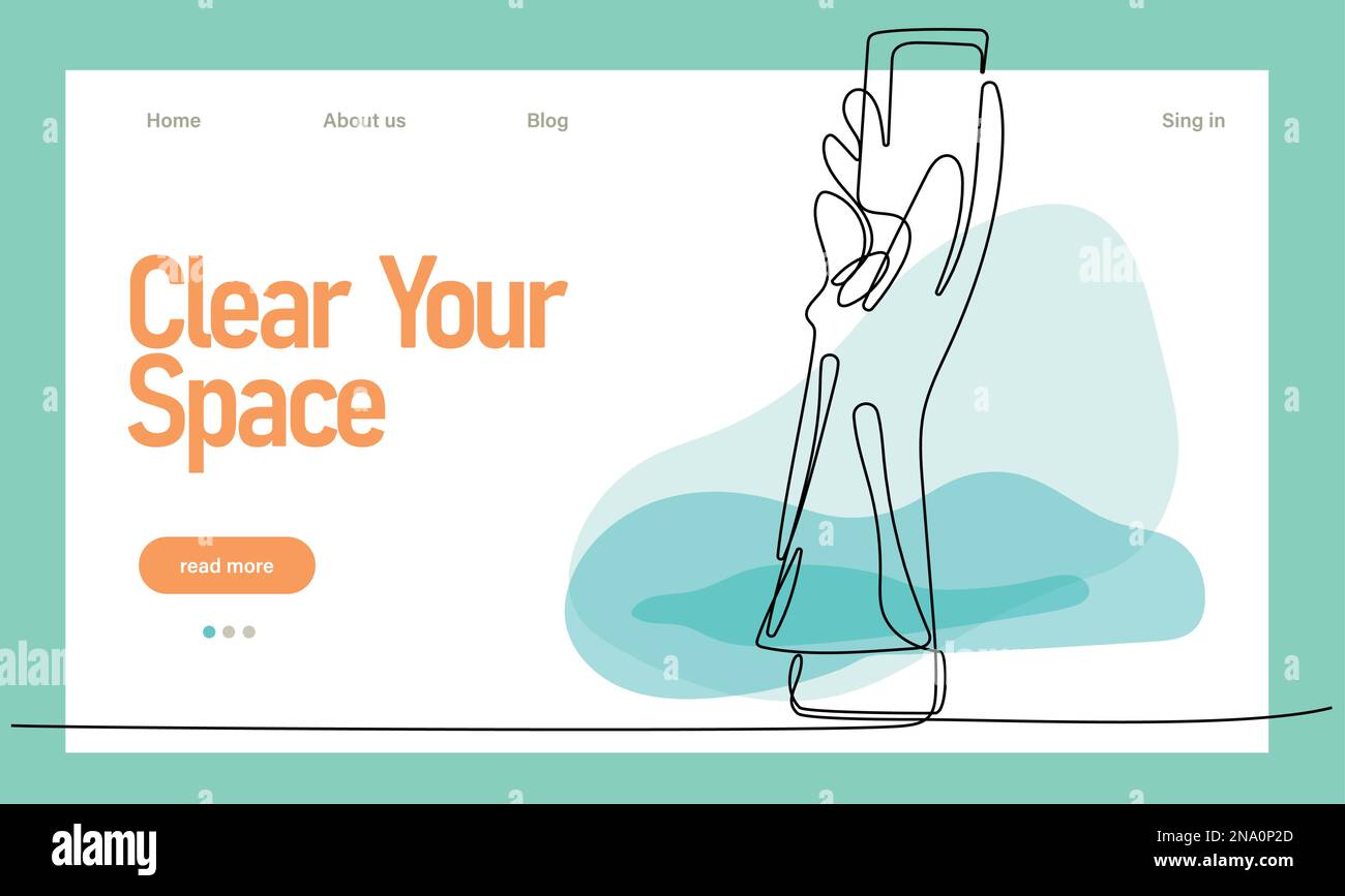 Continuous one line drawing of hand wearing rubber gloves cleaning ...