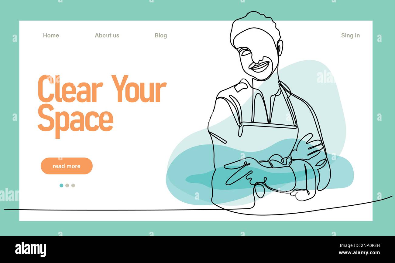 Continuous one line drawing of Woman with brush cleaner cleaning ...