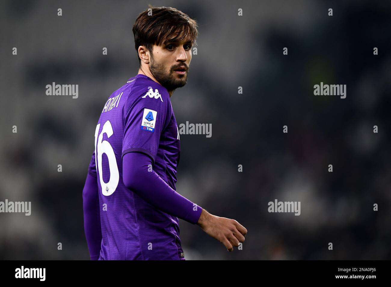 Turin, Italy. 12 February 2023. Luca Ranieri of ACF Fiorentina looks on ...