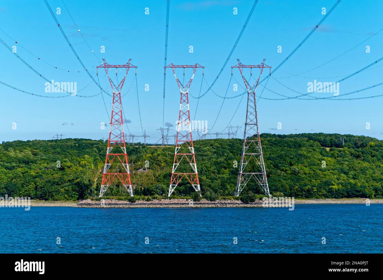 Three High Power Electric Towers Stock Photo - Alamy