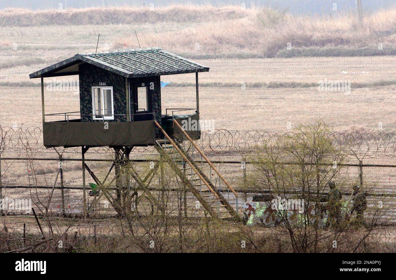 South Korean soldiers patrol near the border village of Panmunjom, on ...