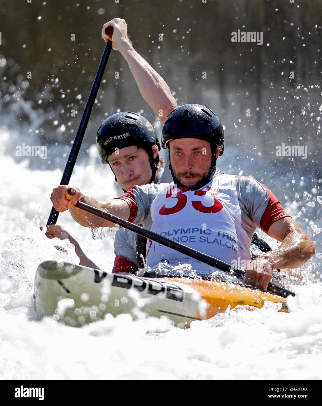 Eric Hurd, front, and Jeff Larimer, back, compete in the men's C-2 ...
