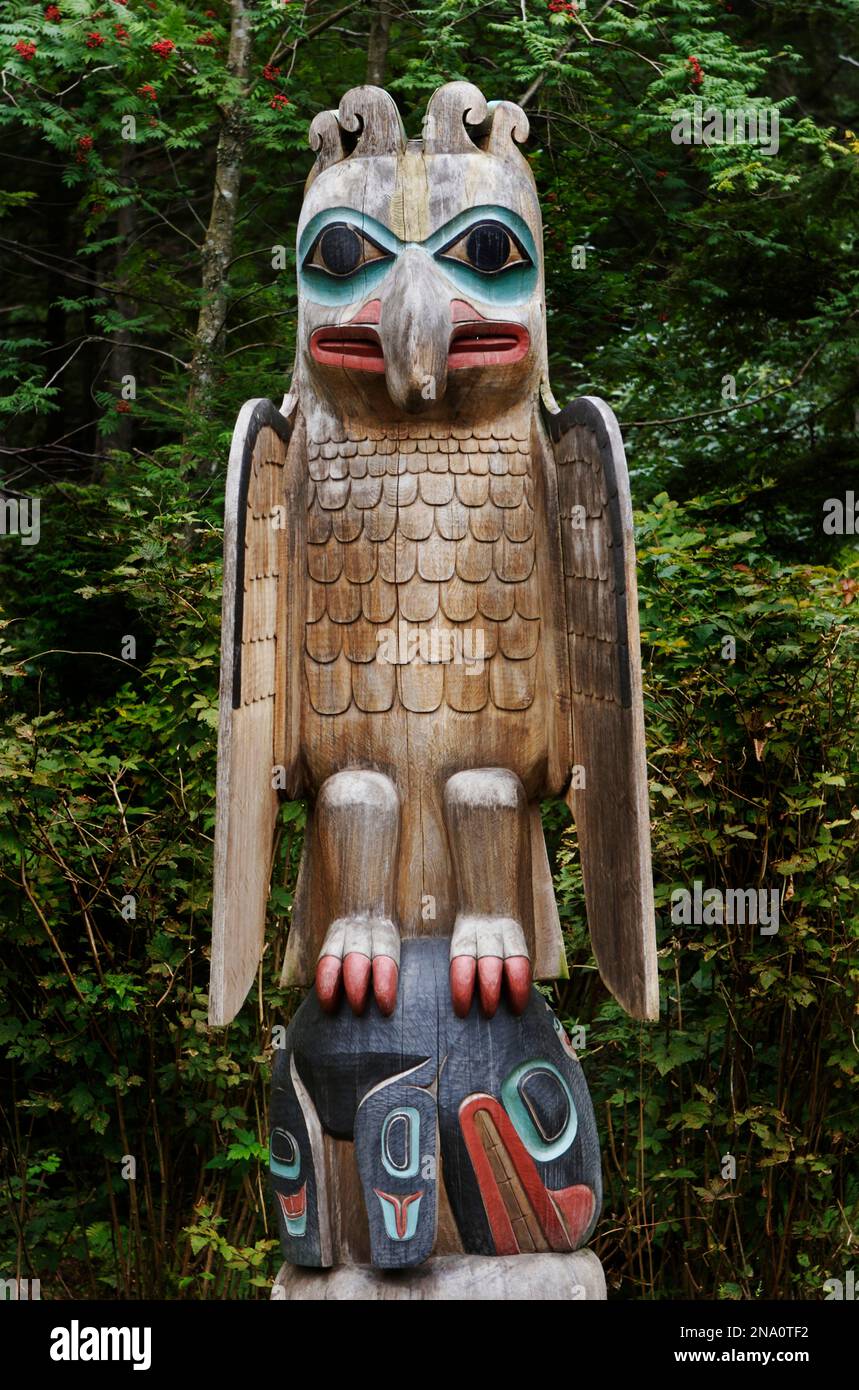 Totem pole at Totem Bight Historic Site; Ketchikan, Alaska, United ...