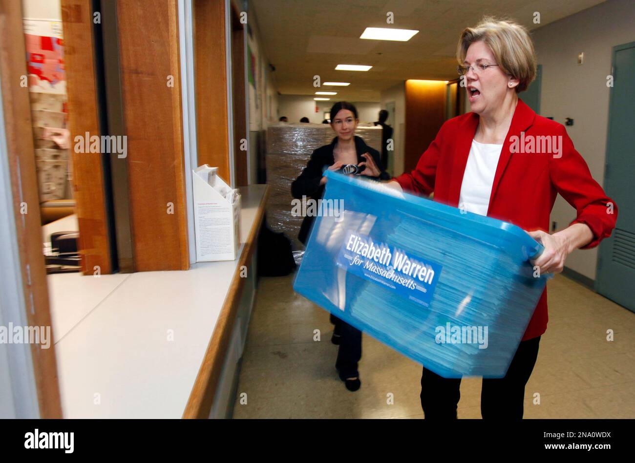 Democratic U.S. Senate hopeful Elizabeth Warren, right, arrives at the ...