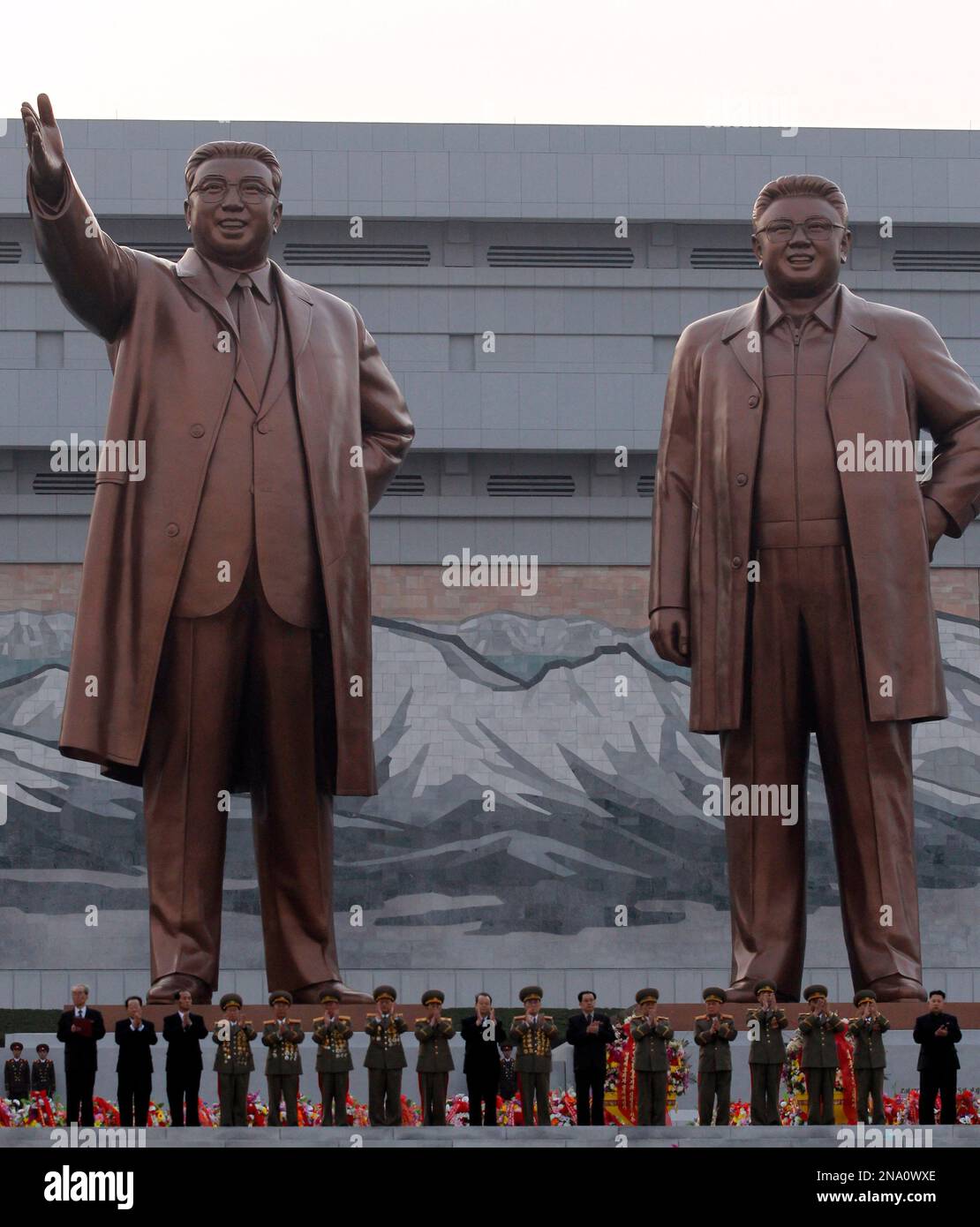 North Korean leader Kim Jong Un, bottom far right, and senior leaders ...