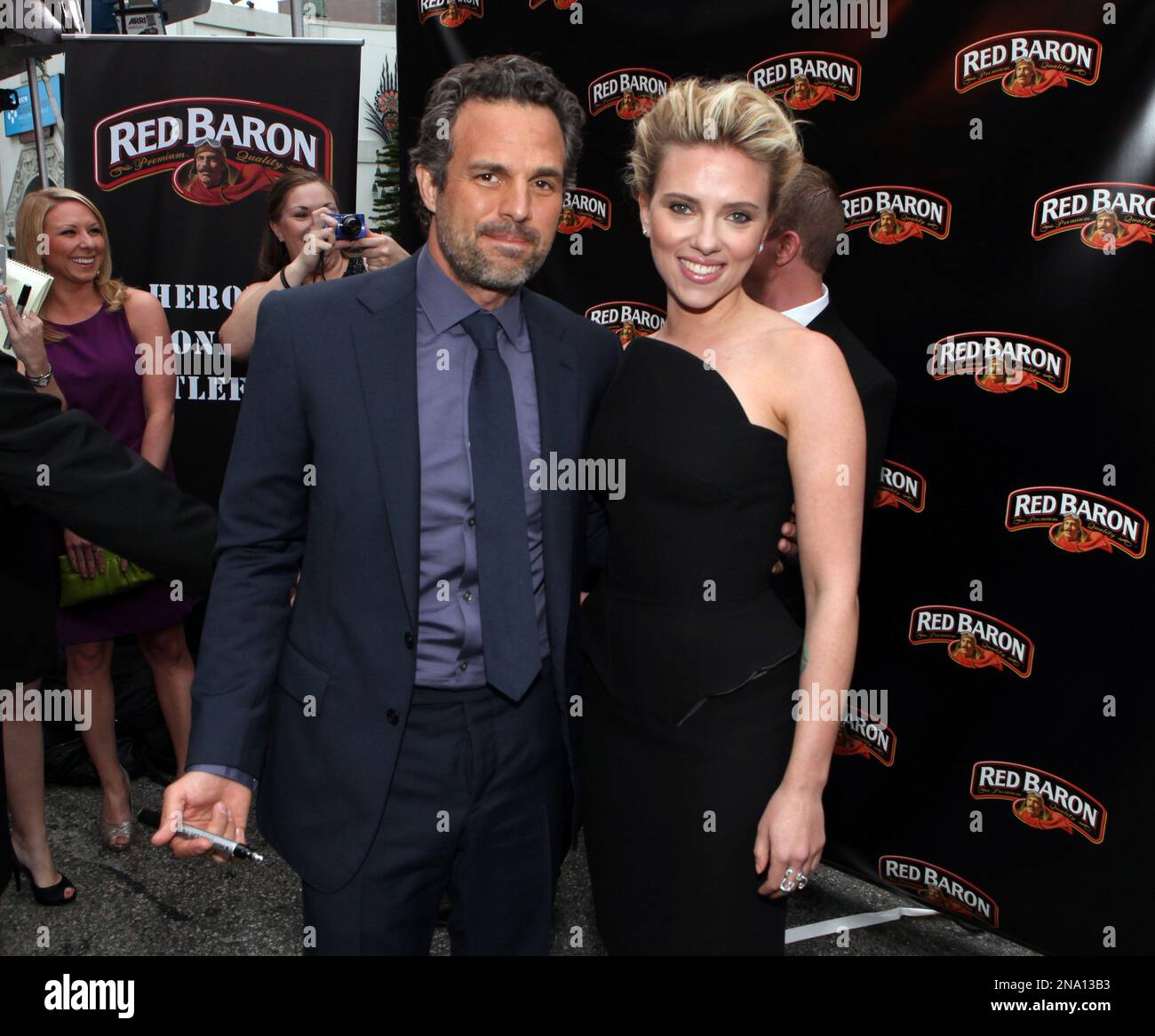 Mark Ruffalo, left, and Scarlett Johansson attend the red carpet ...