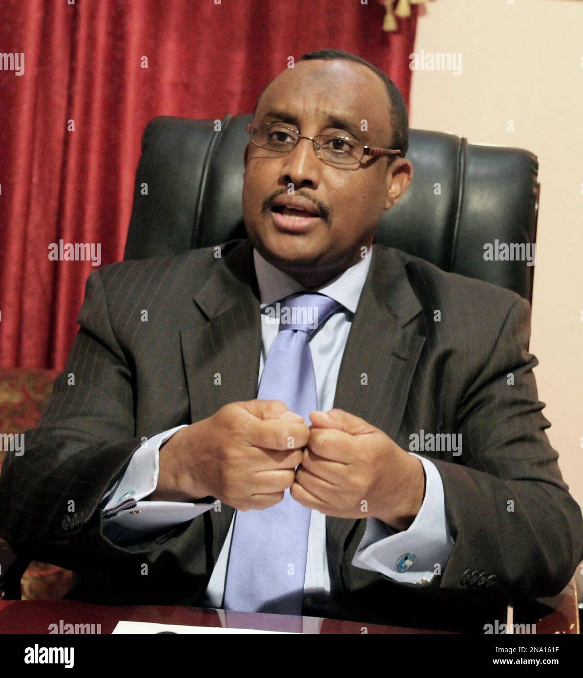 Somali Prime Minister, Abdiwali Mohamed Ali, speaks during an interview ...