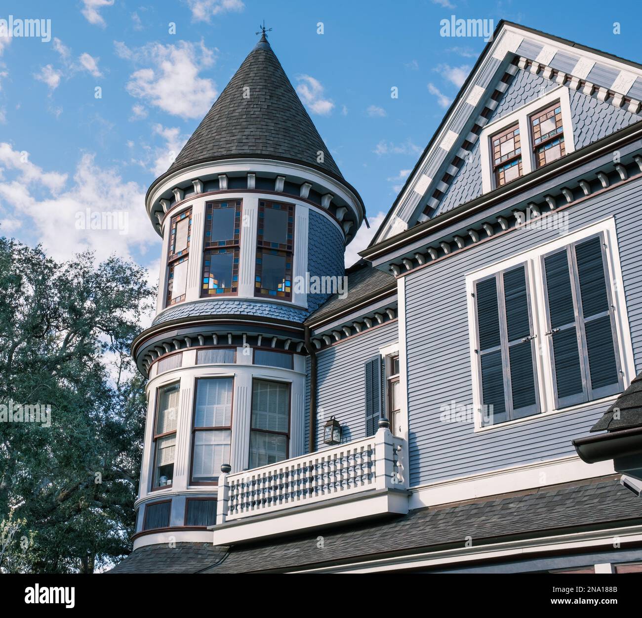 NEW ORLEANS, LA, USA - FEBRUARY 7, 2023: Turret and balcony section of ...