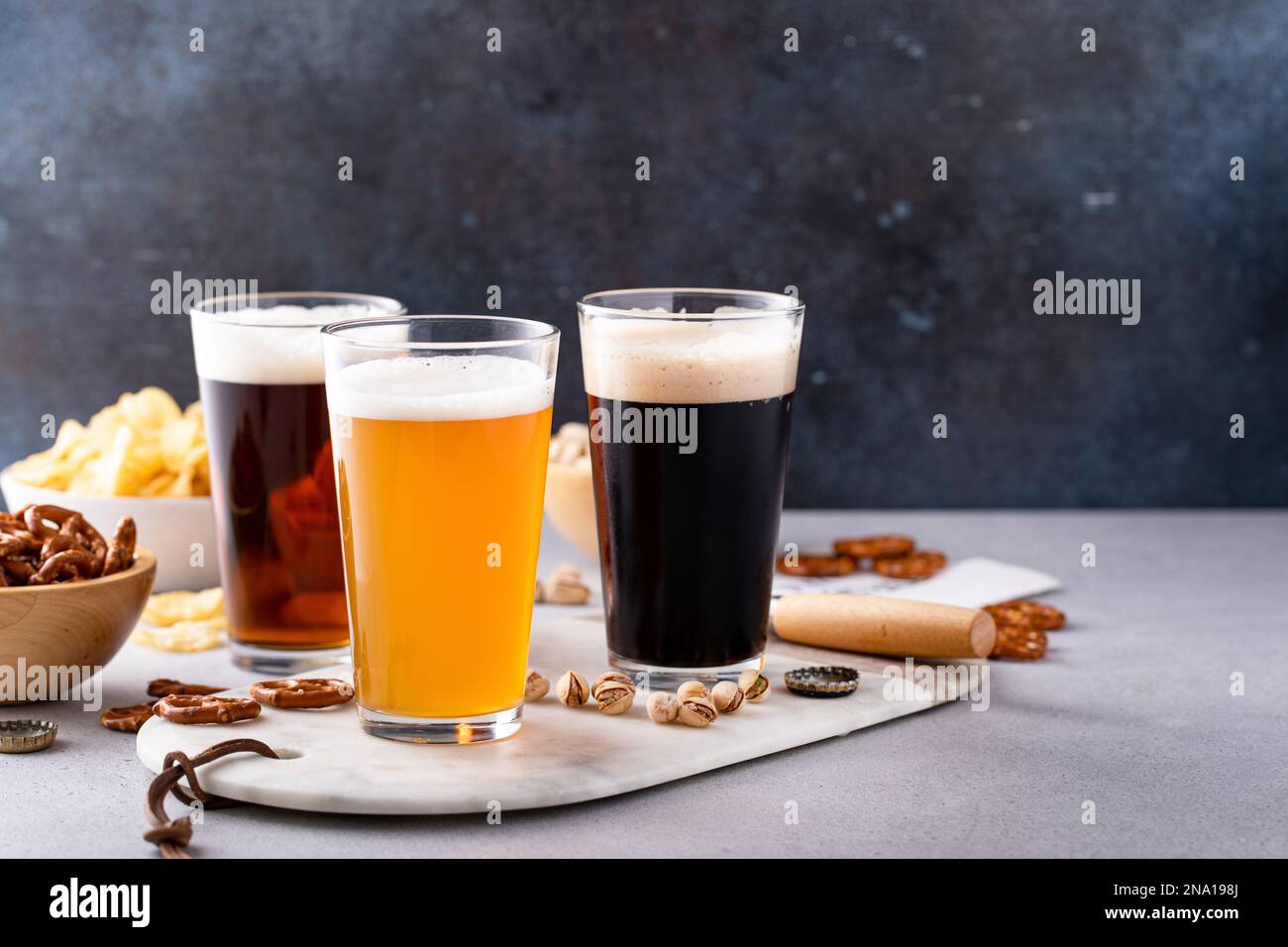Variety of beer with dark stout, traditional lager and belgian white ...