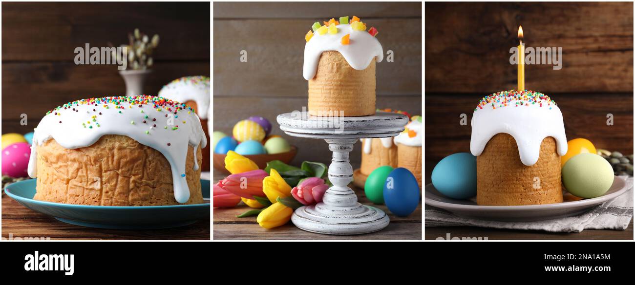 Collage with photos of traditional Easter cakes, banner design Stock ...