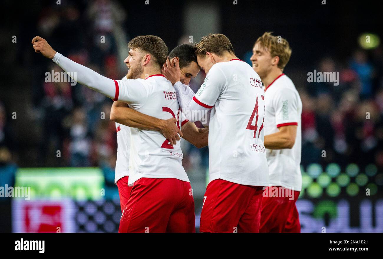 Koeln, Germany. 12th Feb, 2023. Jan Thielmann (Köln), Ellyes Skhiri (Köln), Mathias Olesen (Köln ...