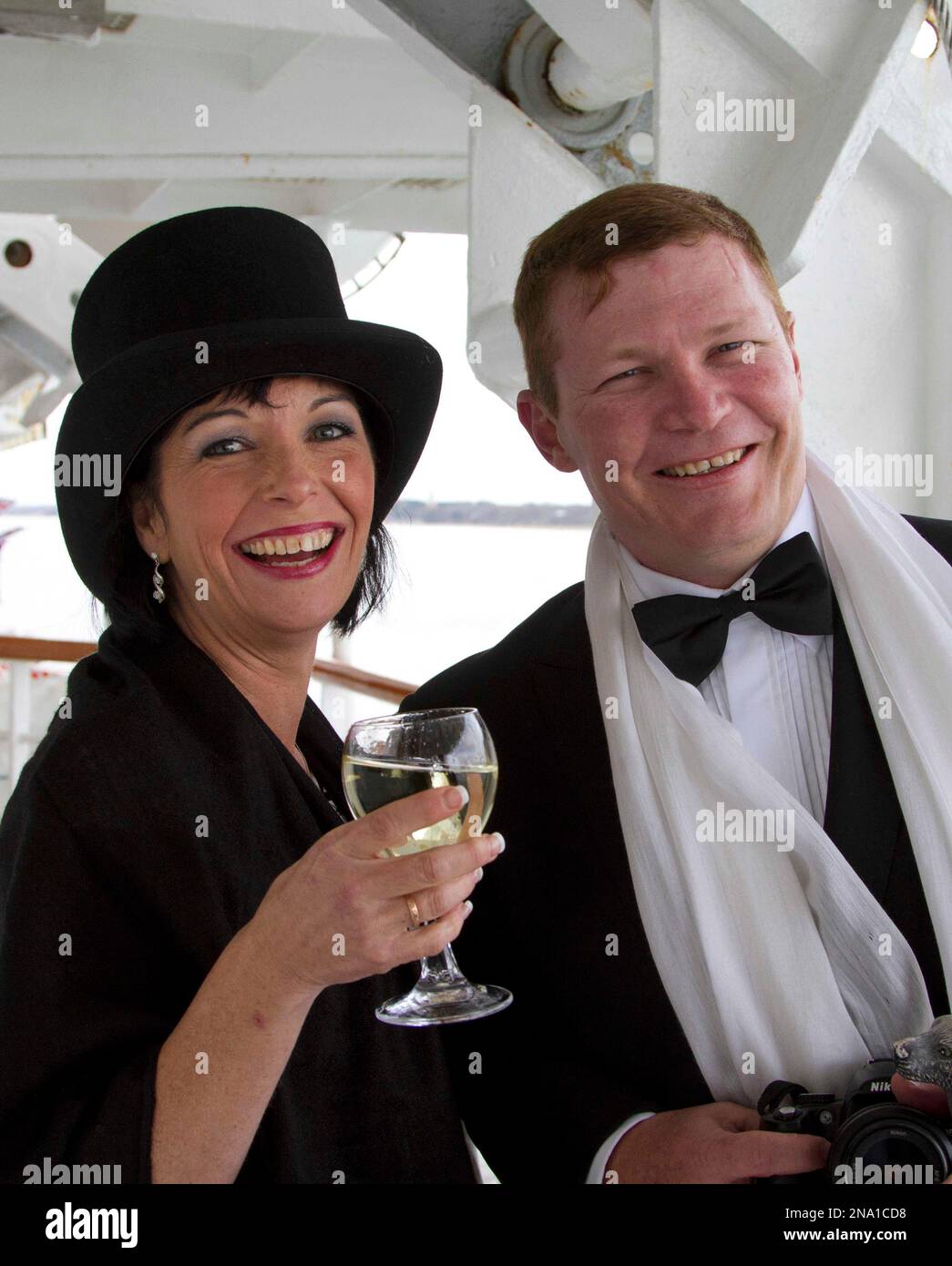 Passengers share a light moment as the MS Balmoral Titanic memorial ...