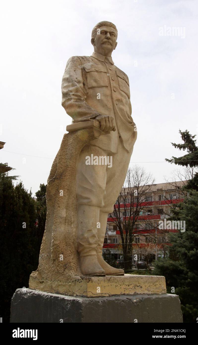 A statue of Soviet dictator Josef Stalin is seen at the entrance to a ...