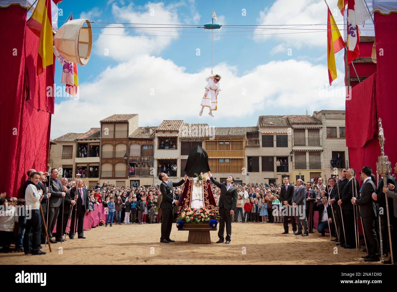 Pablo Leal Requejo plays the role of an angel during the 'Bajada del ...